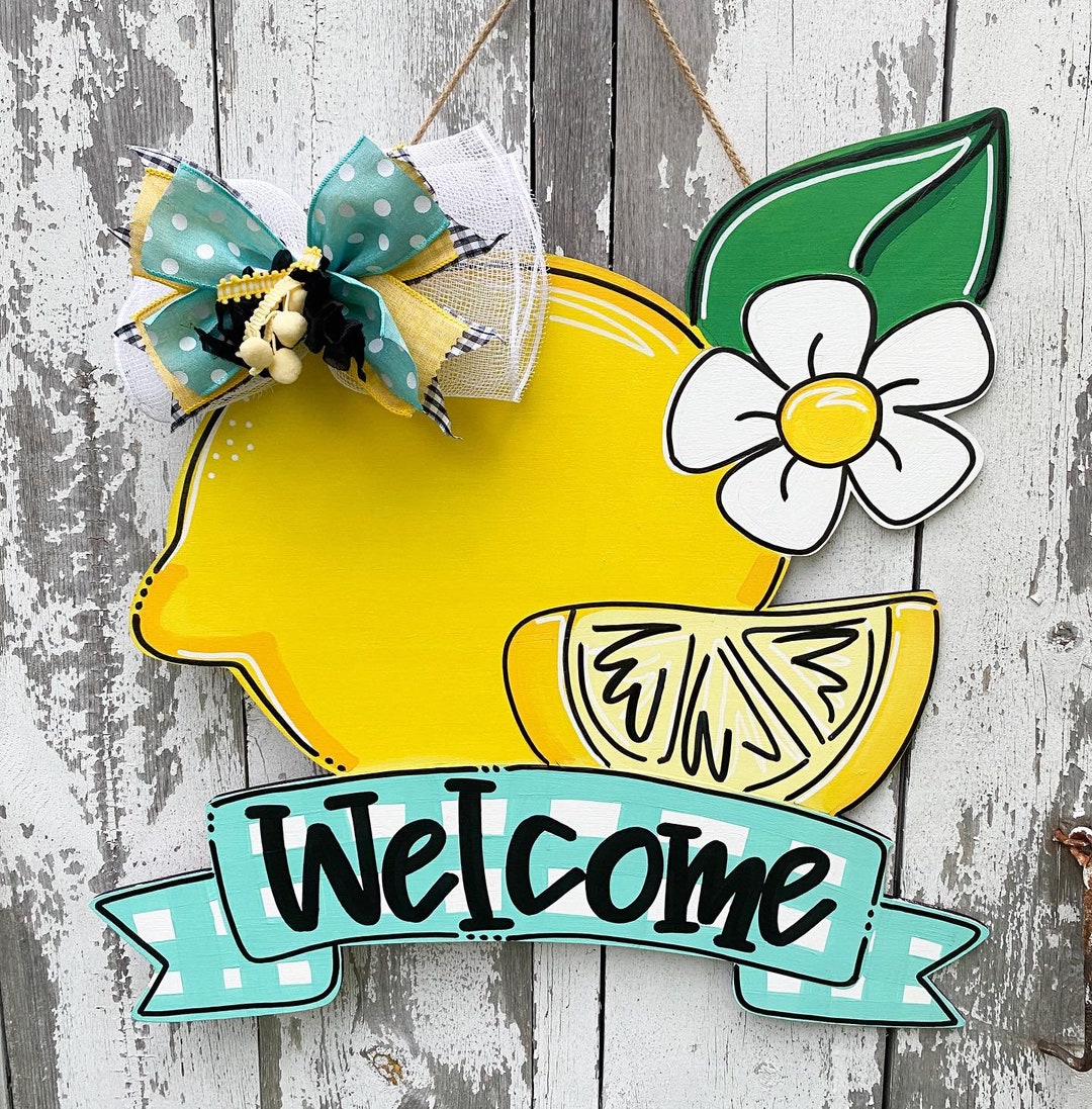 Welcome Lemon Door Hanger, Summer Door Hanging, Porch Sign, Lemon Door ...