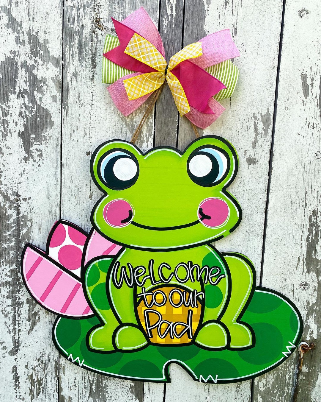 Frog Wooden Door Hanger, Summer Porch Decor, Wooden Door Decor, Spring ...