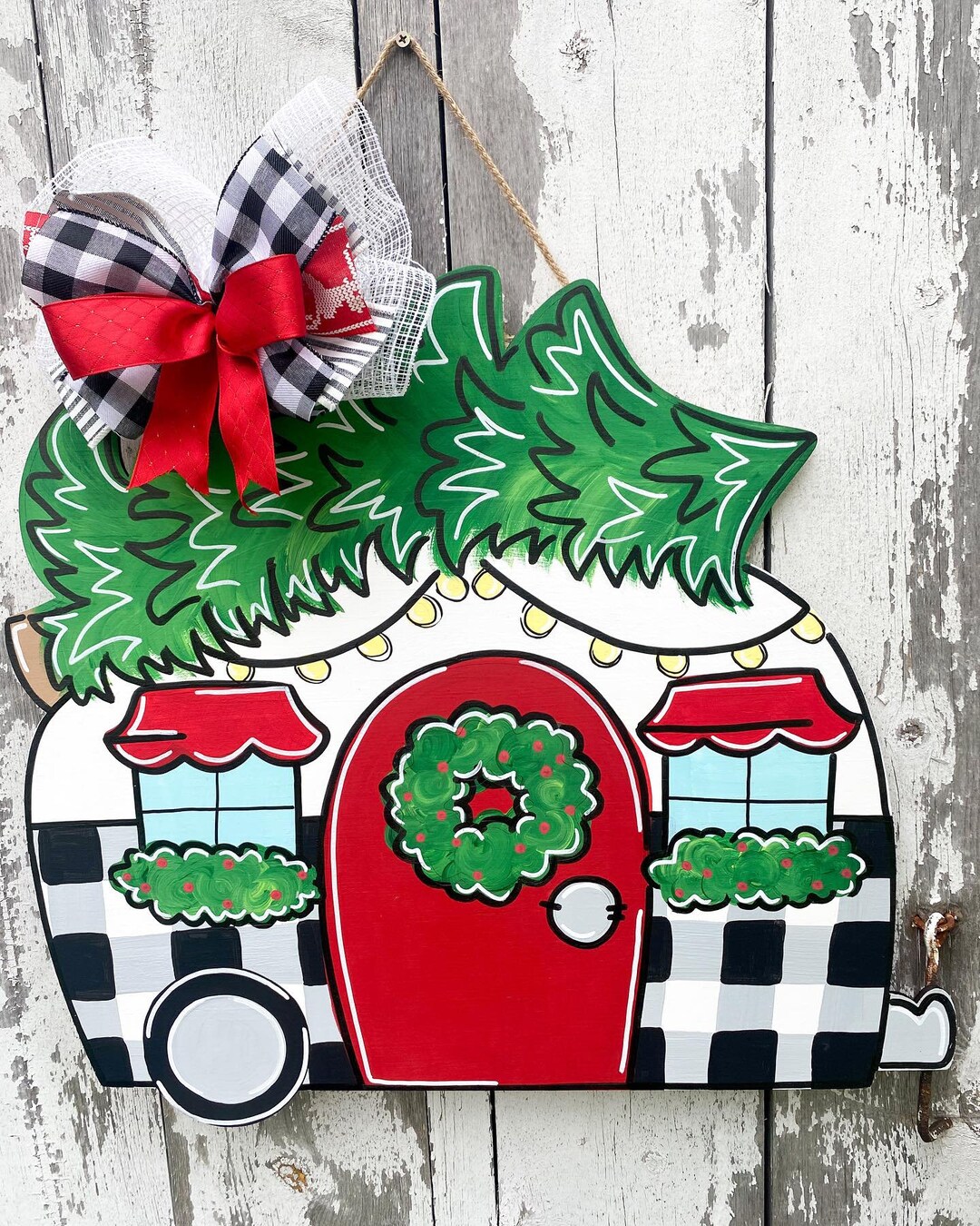 Christmas Camper Door Hanger, Christmas Decor, Christmas Tree, Camper ...