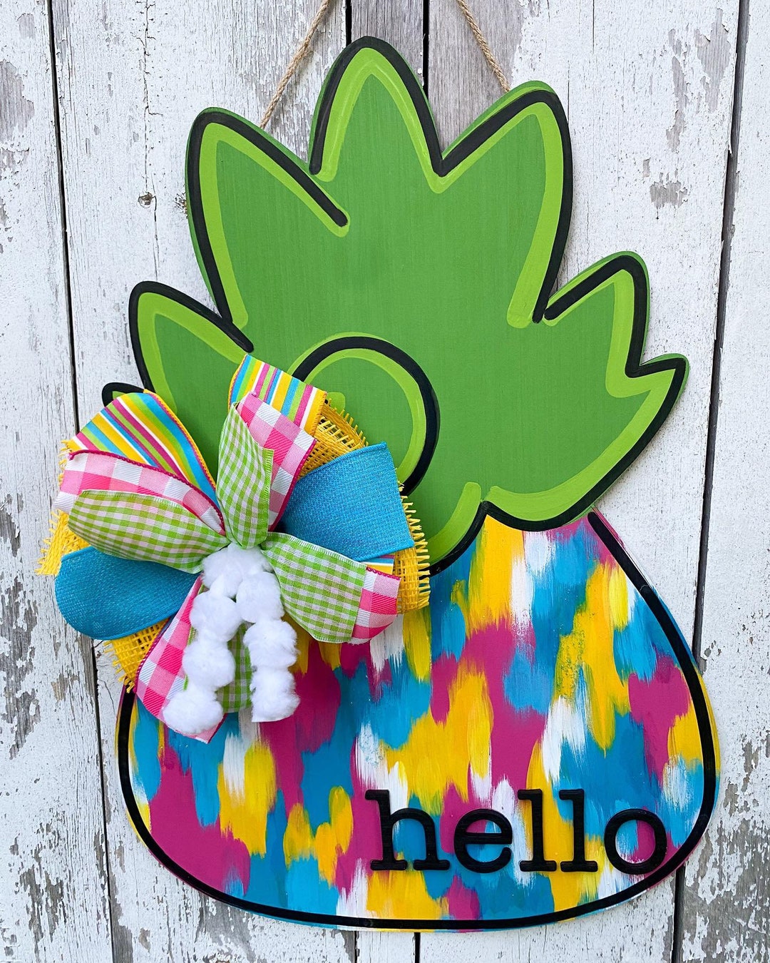 Summer Pineapple Wooden Door Hanger- Summer Door Hanger- Pineapple Sign ...