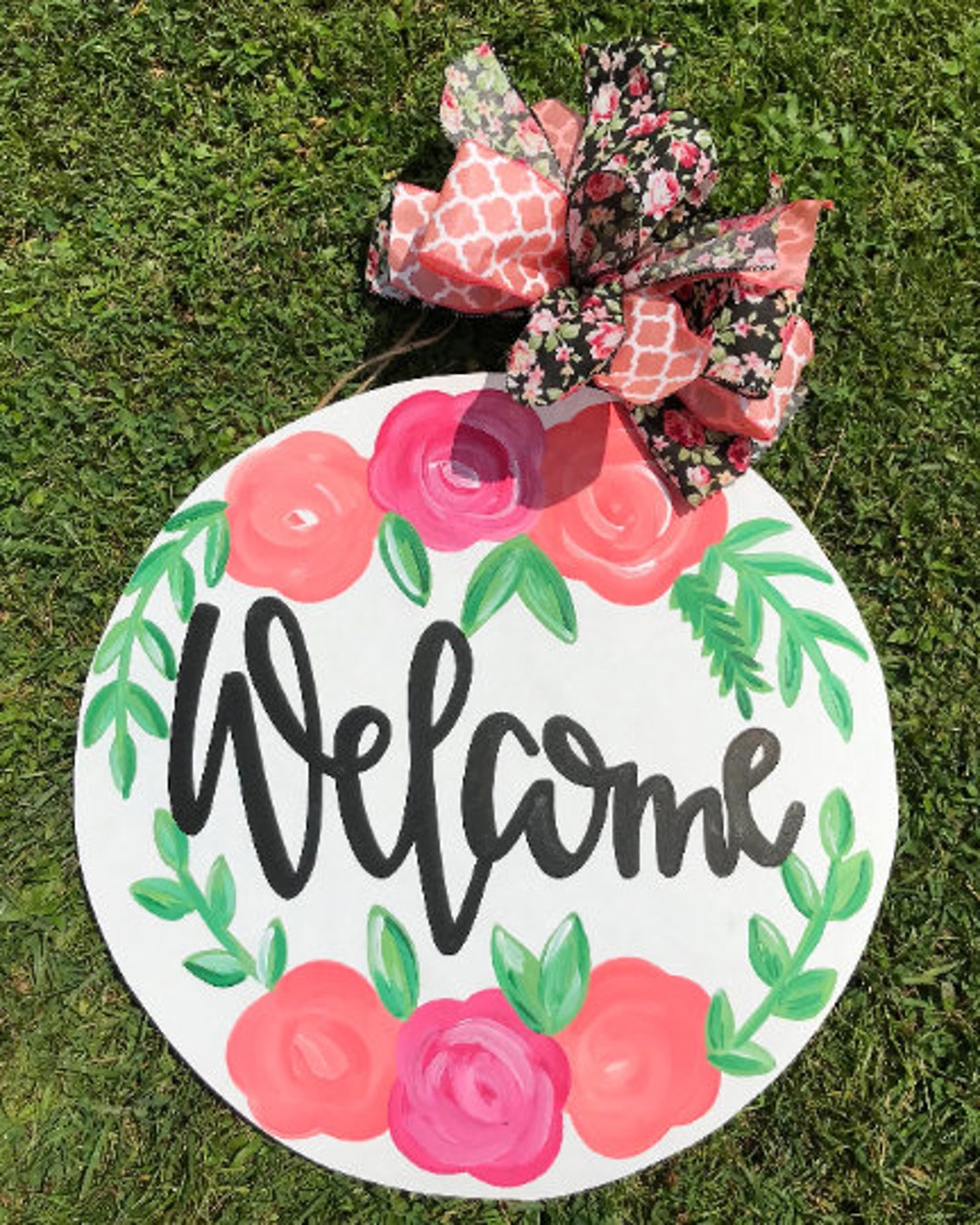 Spring Door Hanger, Welcome Door Sign, Porch Sign, Flower Sign, Spring ...