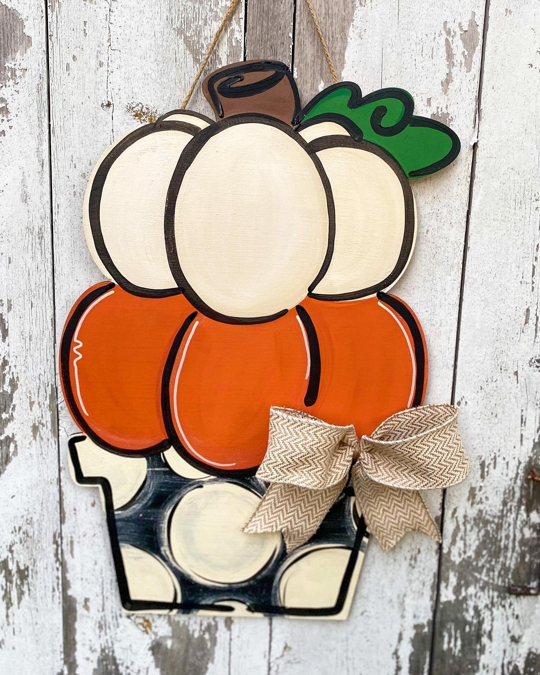 Pumpkin Front Door Decor, Fall Door Hanger, Stacked Pumpkin Door Sign ...