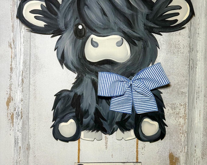 Baby Highland Cow Baby Sign, Round Wood Name Sign, Baby Name Sign ...