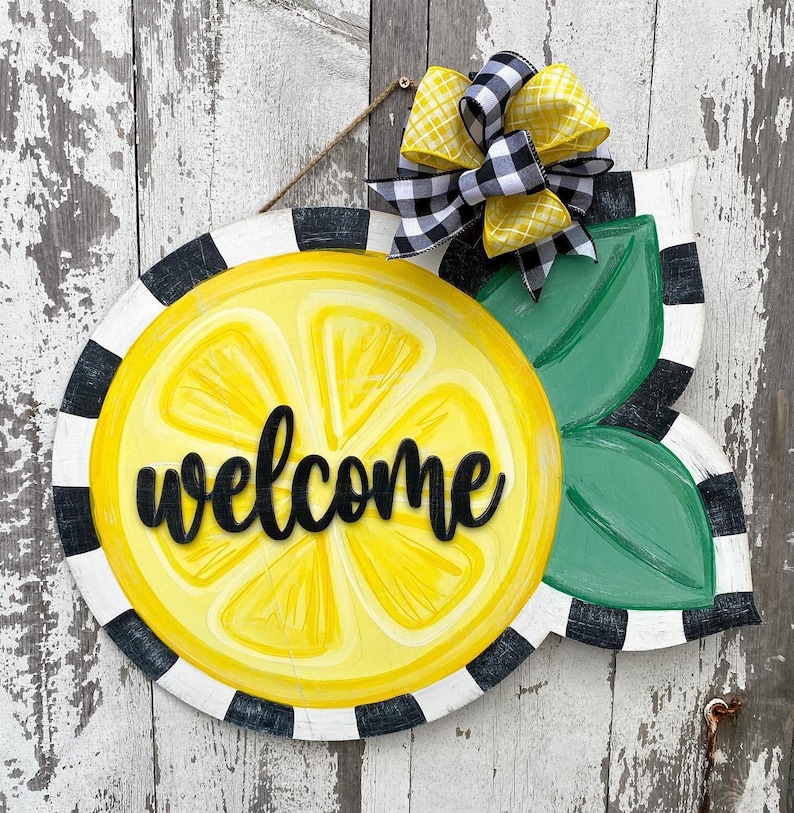 Welcome Lemon Door Hanger Summer Door Hanger Lemon Sign - Etsy