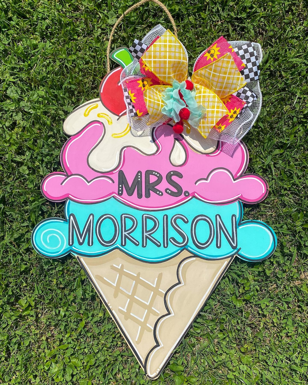 Summer Decor, Ice Cream Door Hanger, Summer Door Hanger, Summer Wreath ...