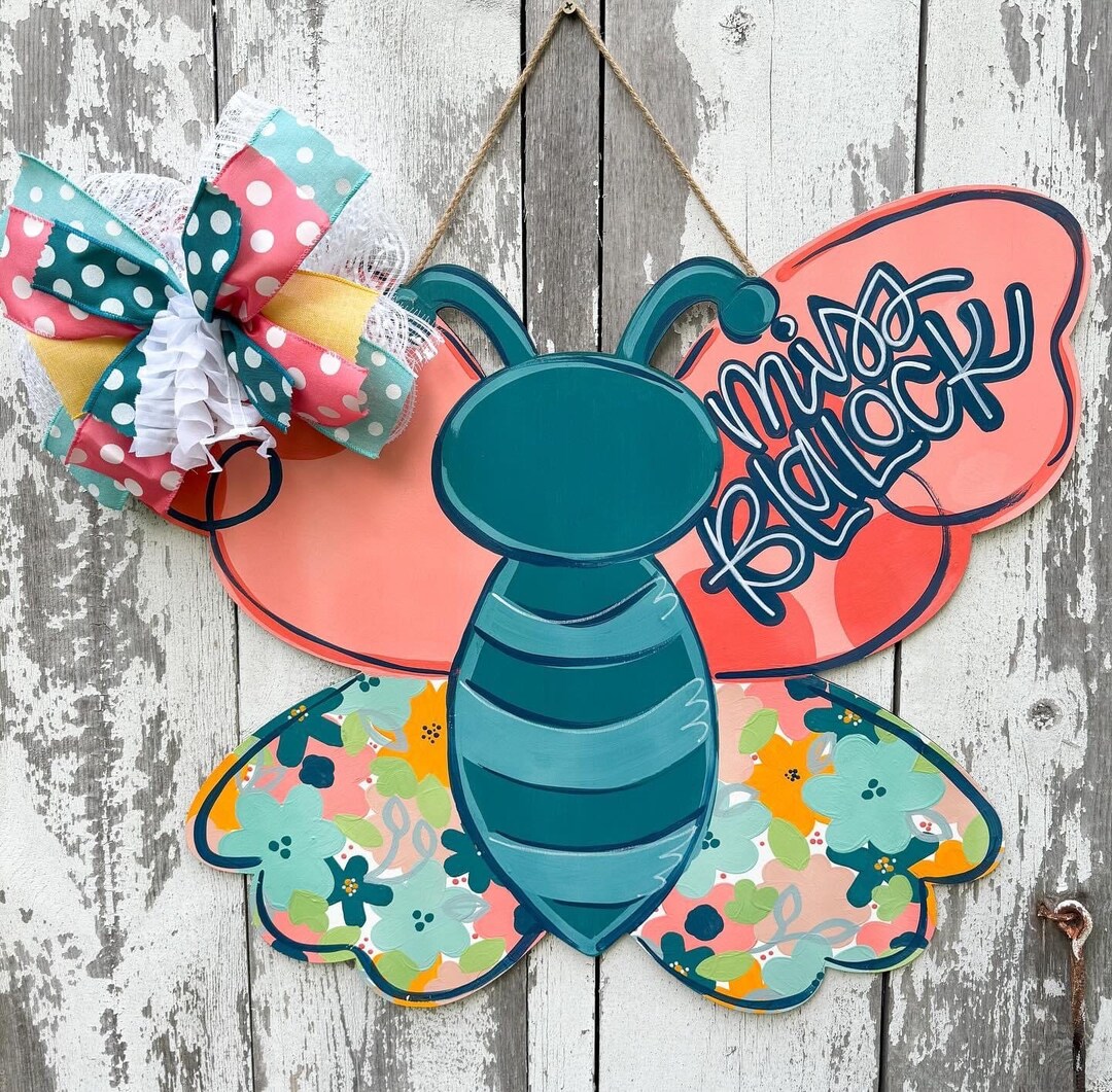 Floral Butterfly Door Hanger, Teacher Door Hanger, Spring Door Decor ...