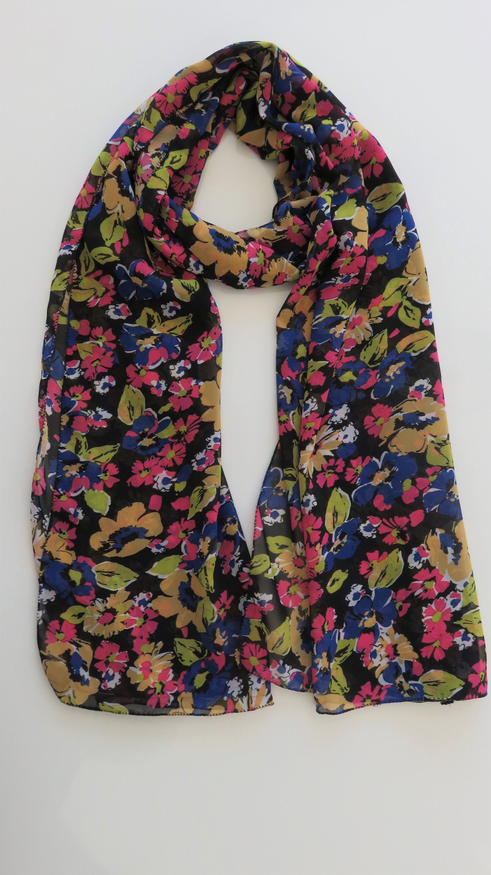 Floral Scarf/bright Flower Print Scarves/ Boho Scarf - Etsy UK