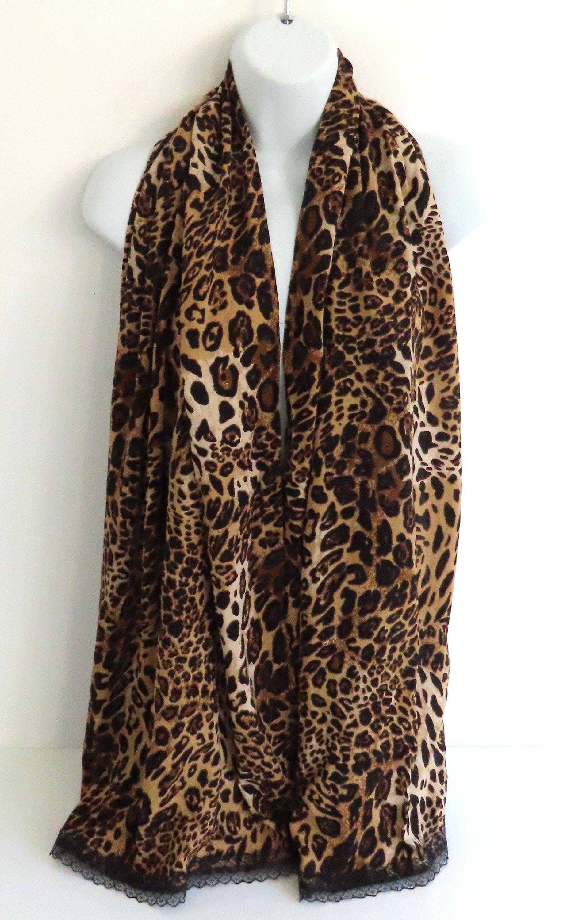 Leopard Print Scarf With Lace Trim: Lightweight Cotton Cheetah Shawl - Etsy