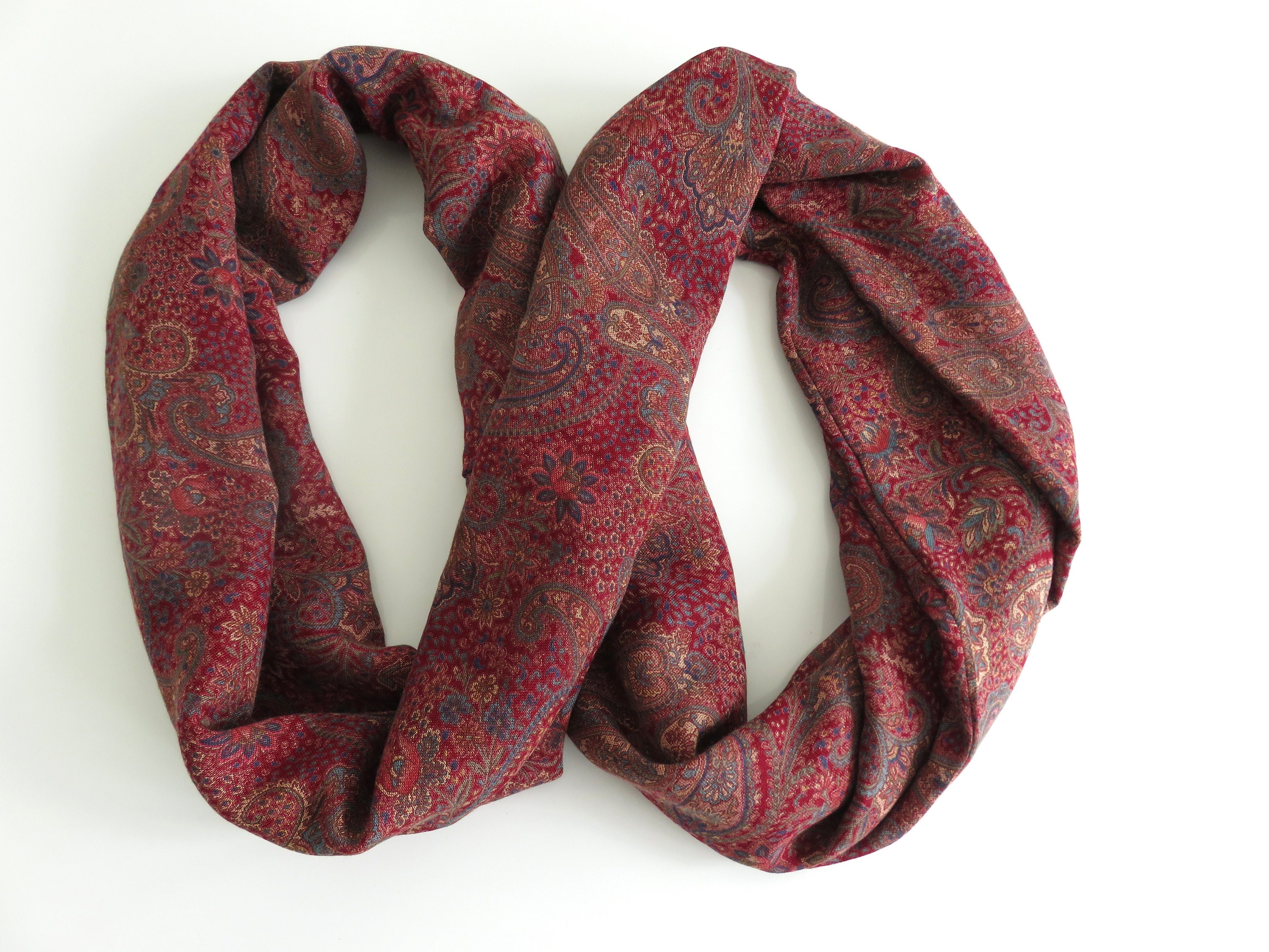 Red Paisley Print Cotton Infinity Scarf/designer Circle Loop - Etsy
