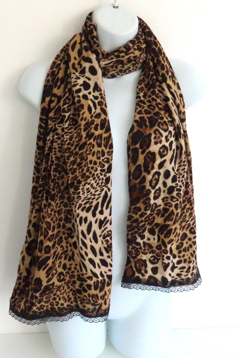 Leopard Scarf With Lace Trim/animal Print Scarves/lightweight Cheetah ...