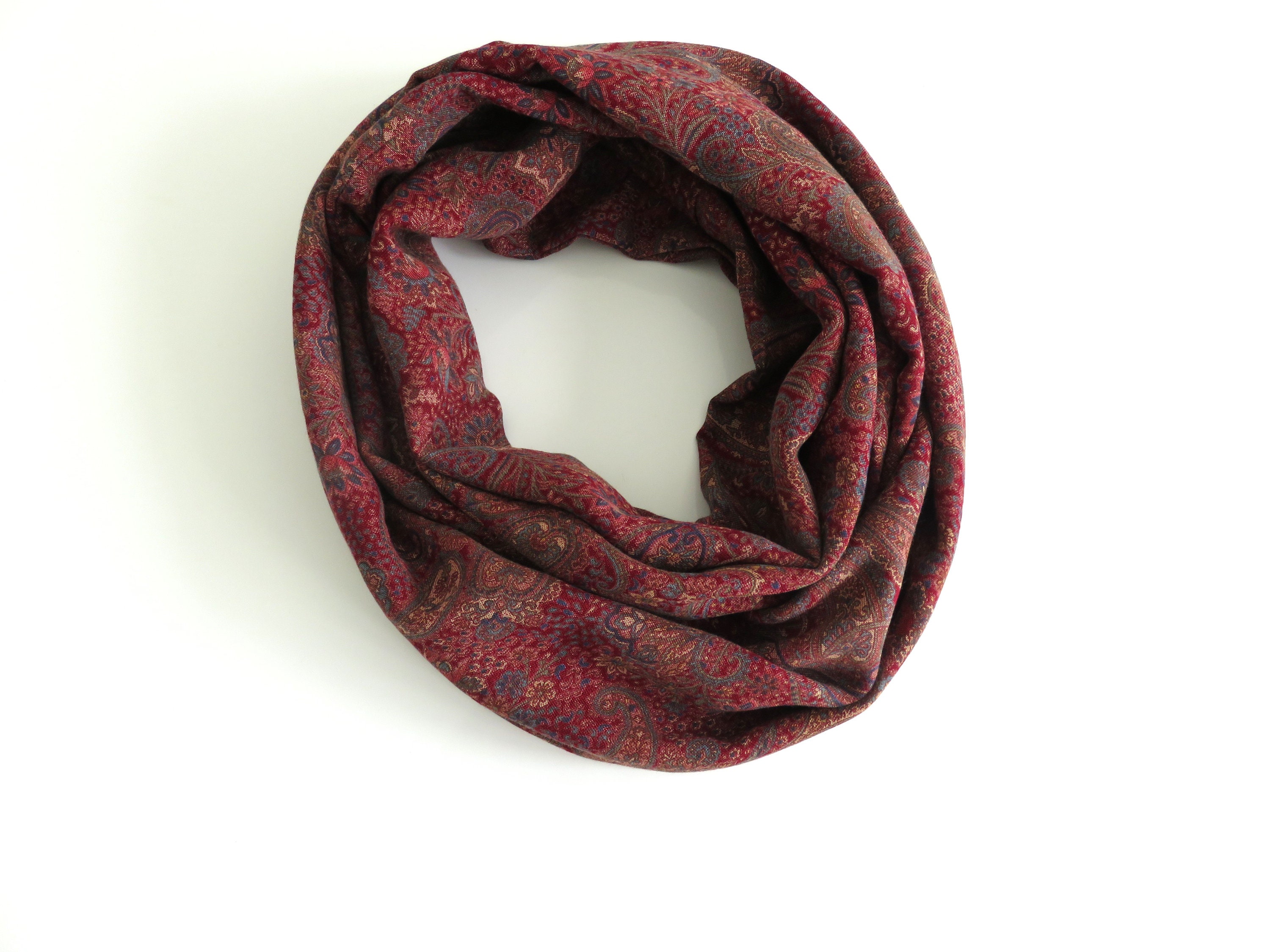Red Paisley Print Cotton Infinity Scarf/designer Circle Loop - Etsy