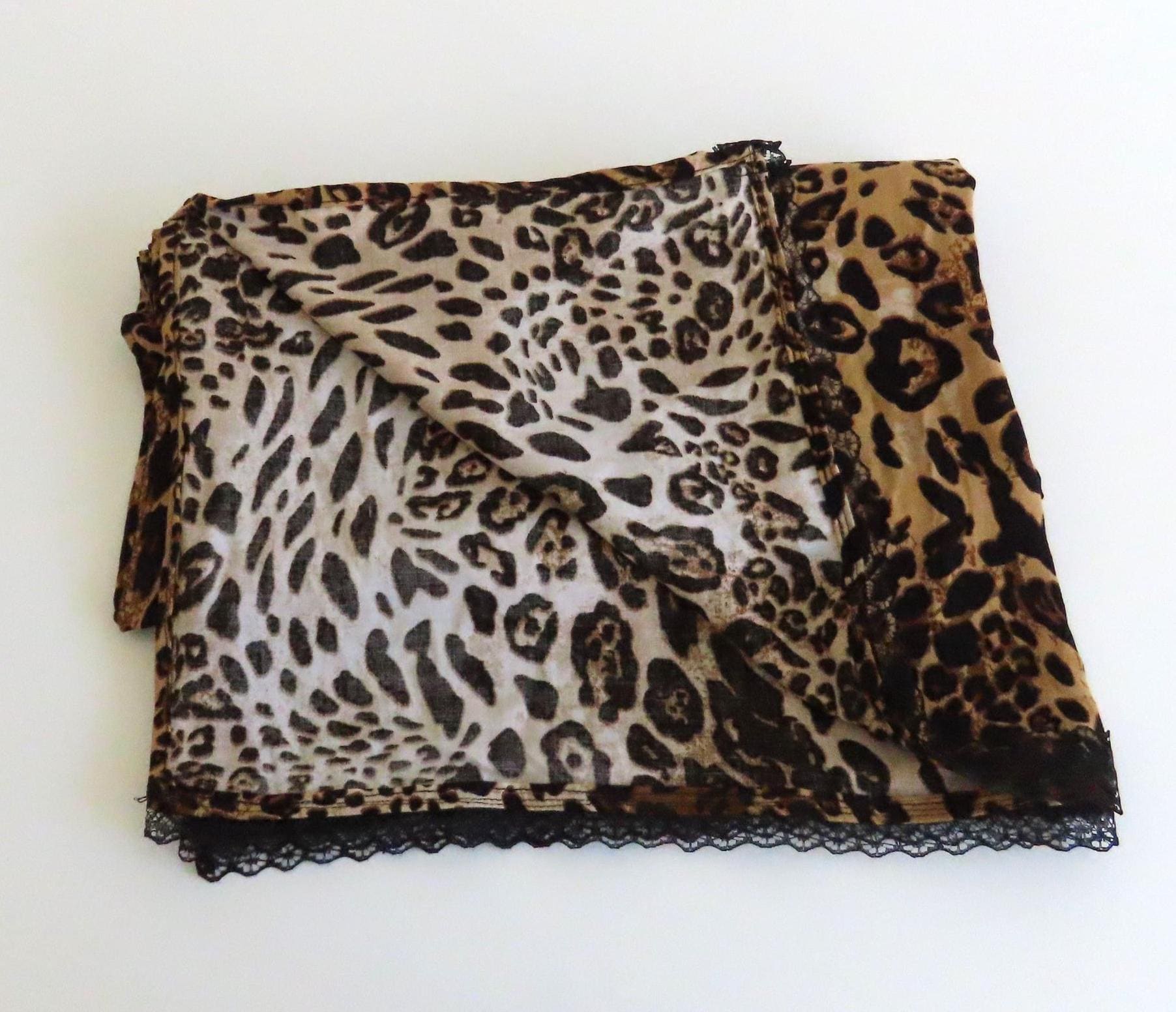 Leopard Print Scarf With Lace Trim: Lightweight Cotton Cheetah Shawl - Etsy