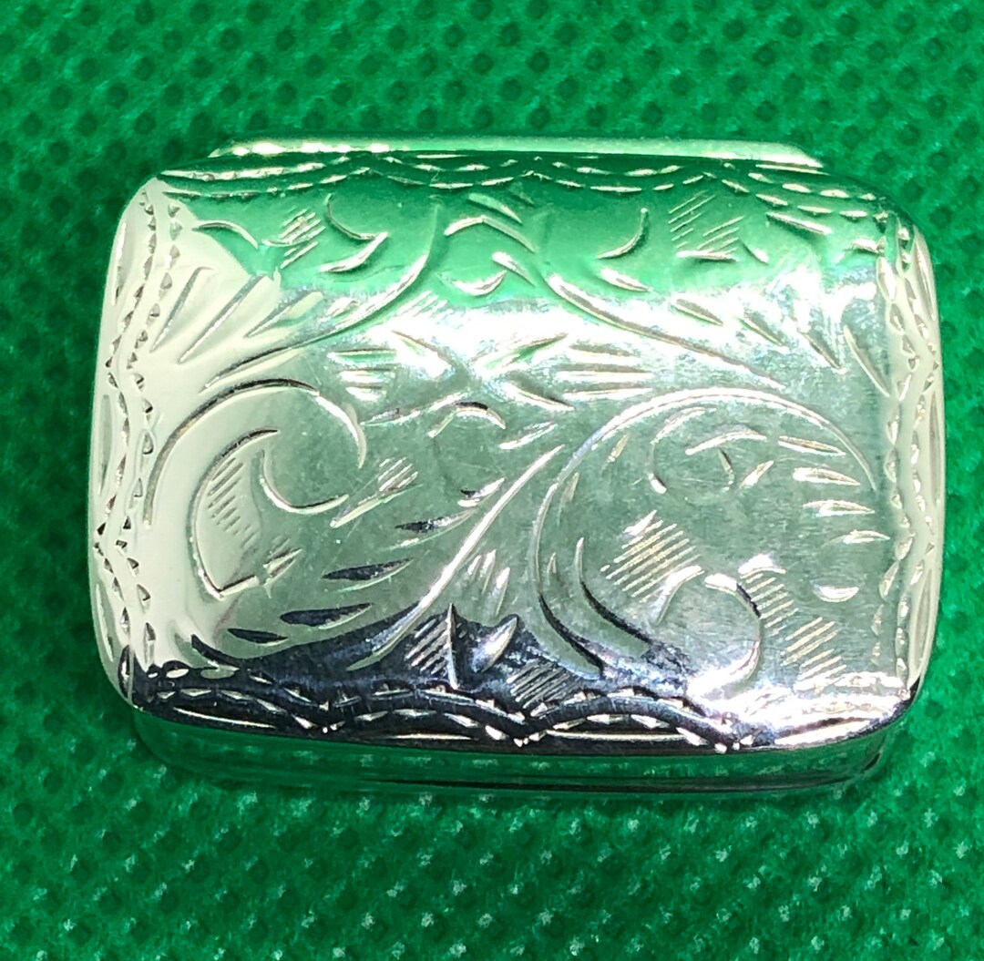 Vintage Sterling Silver Engraved Lid Rectangular Pill Box - Etsy