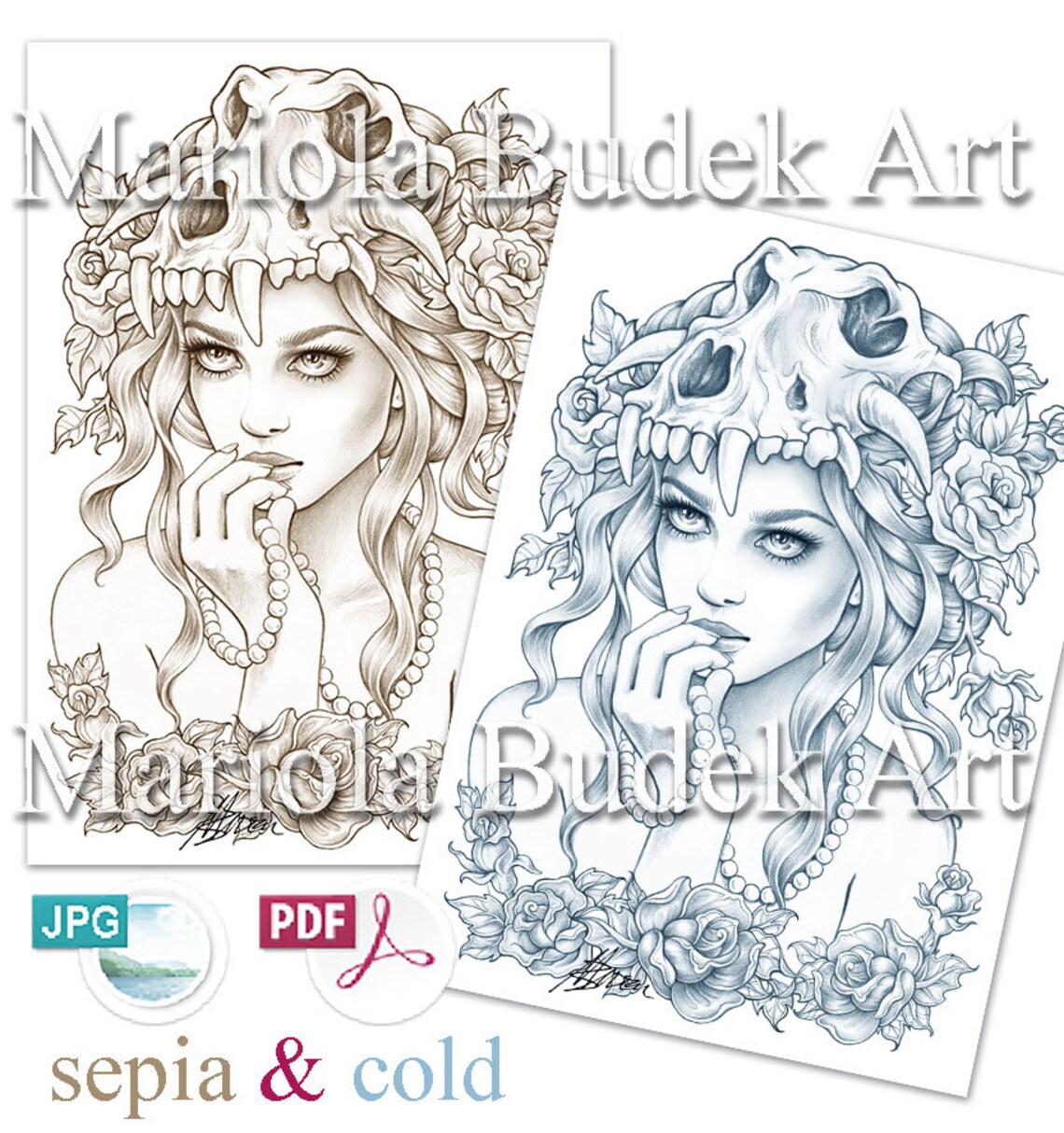 Pearl in Roses Mariola Budek Premium Coloring Page - Etsy