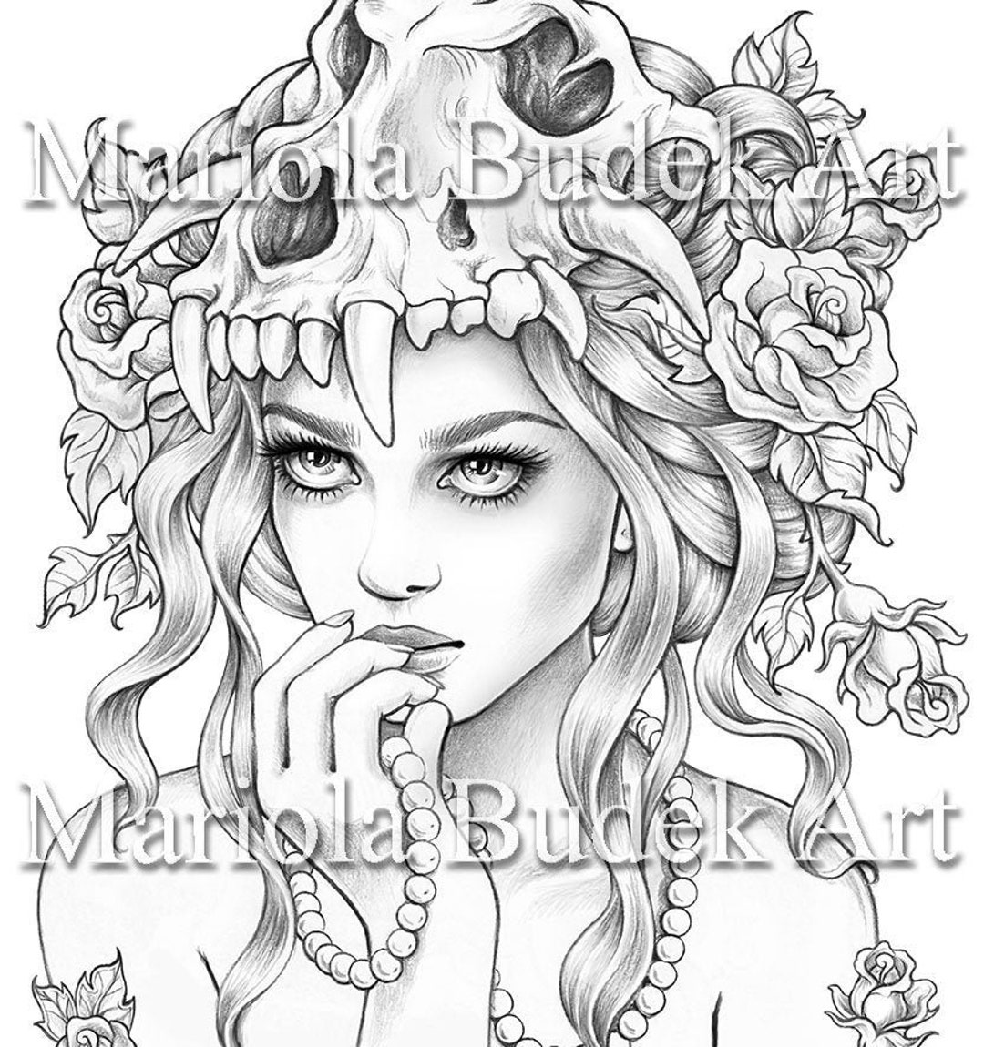 Pearl in Roses | Mariola Budek - Premium Coloring Page | Printable ...