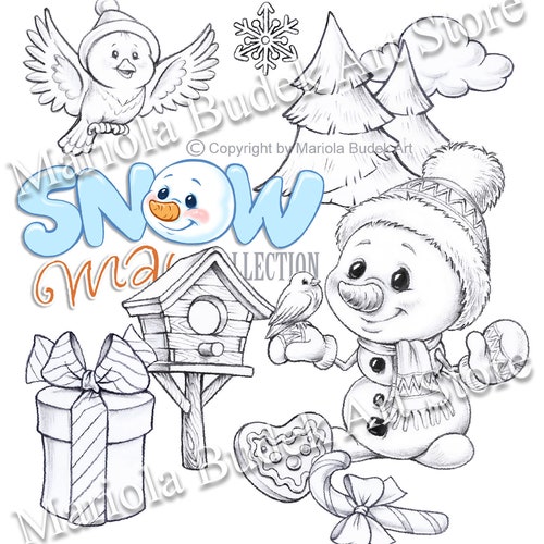 Snowman Collection Bird Mariola Budek Digital Stamp - Etsy