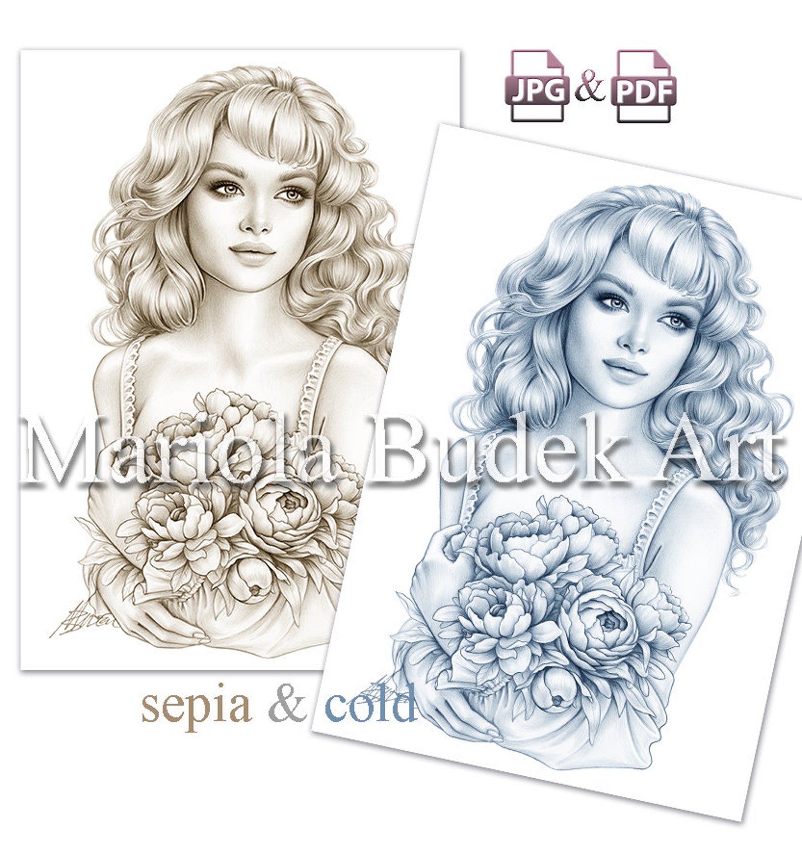 Morning Dew Mariola Budek Premium Coloring Page Printable Adult Women ...