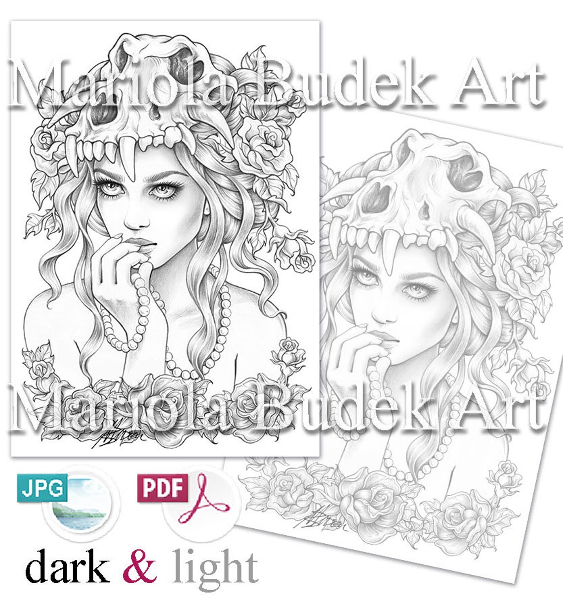 Pearl in Roses Mariola Budek Premium Coloring Page - Etsy