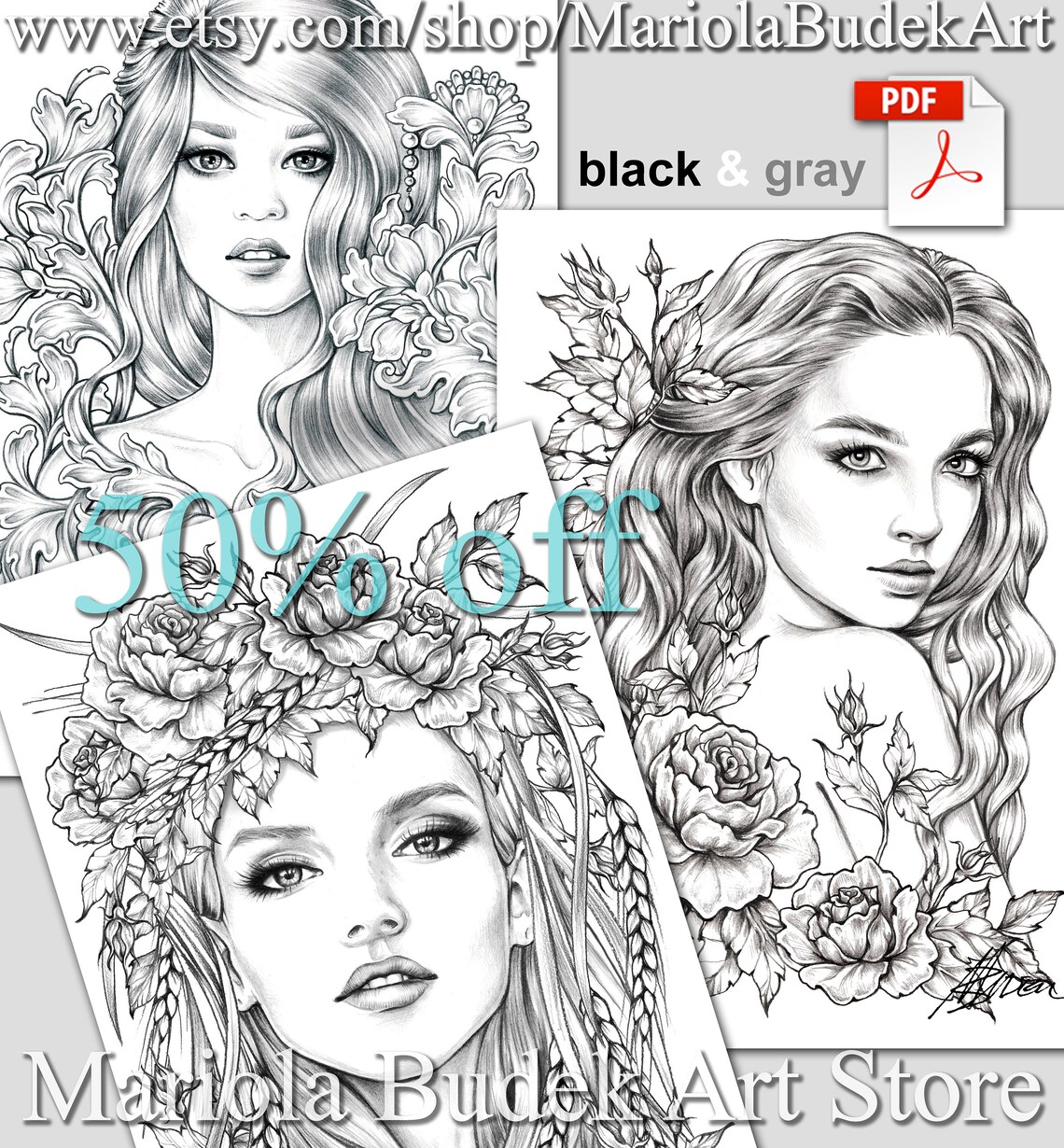 Coloring Pages Six Pack of Premium Art I 50% off Printable - Etsy