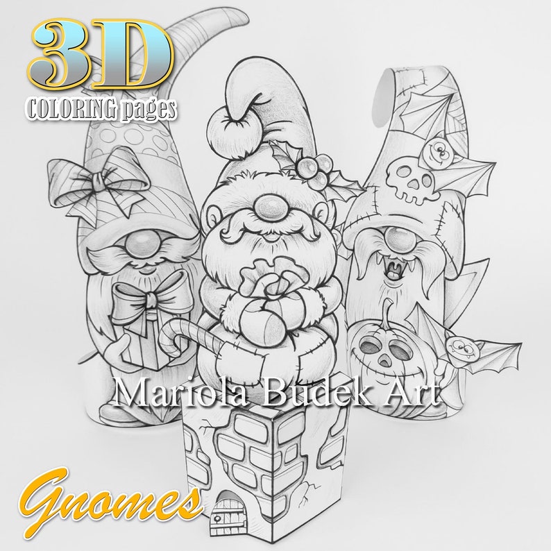 3D Coloring Gnomes | Mariola Budek - 3 Paper Figurine | Printable Craft ...