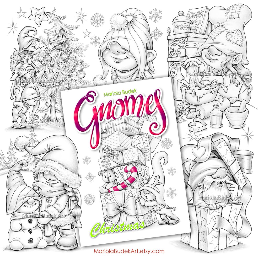 Christmas Gnomes | Mariola Budek - Coloring Book | Printable Adult Kids ...