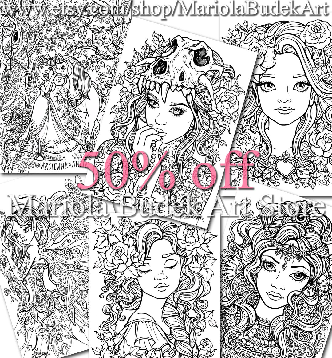 Coloring Pages Six Pack of Line Art | 50% off | Printable Adult ...