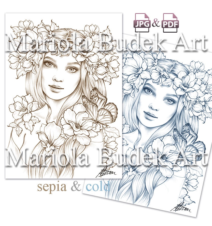 Lady Spring | Mariola Budek - Premium Coloring Page | Printable Adult ...