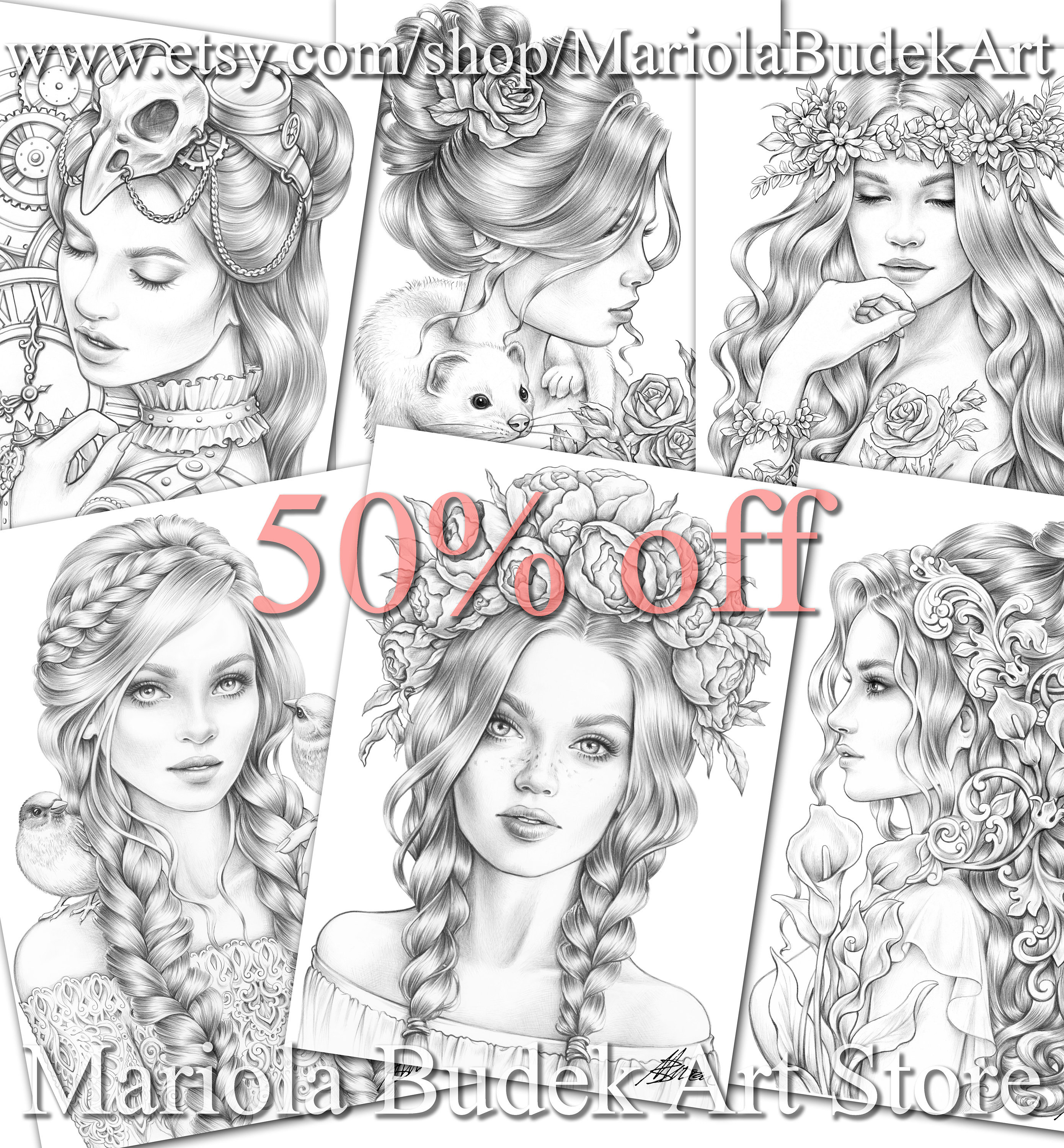 Coloring Pages Six Pack of Premium Art VI 50% off | Etsy