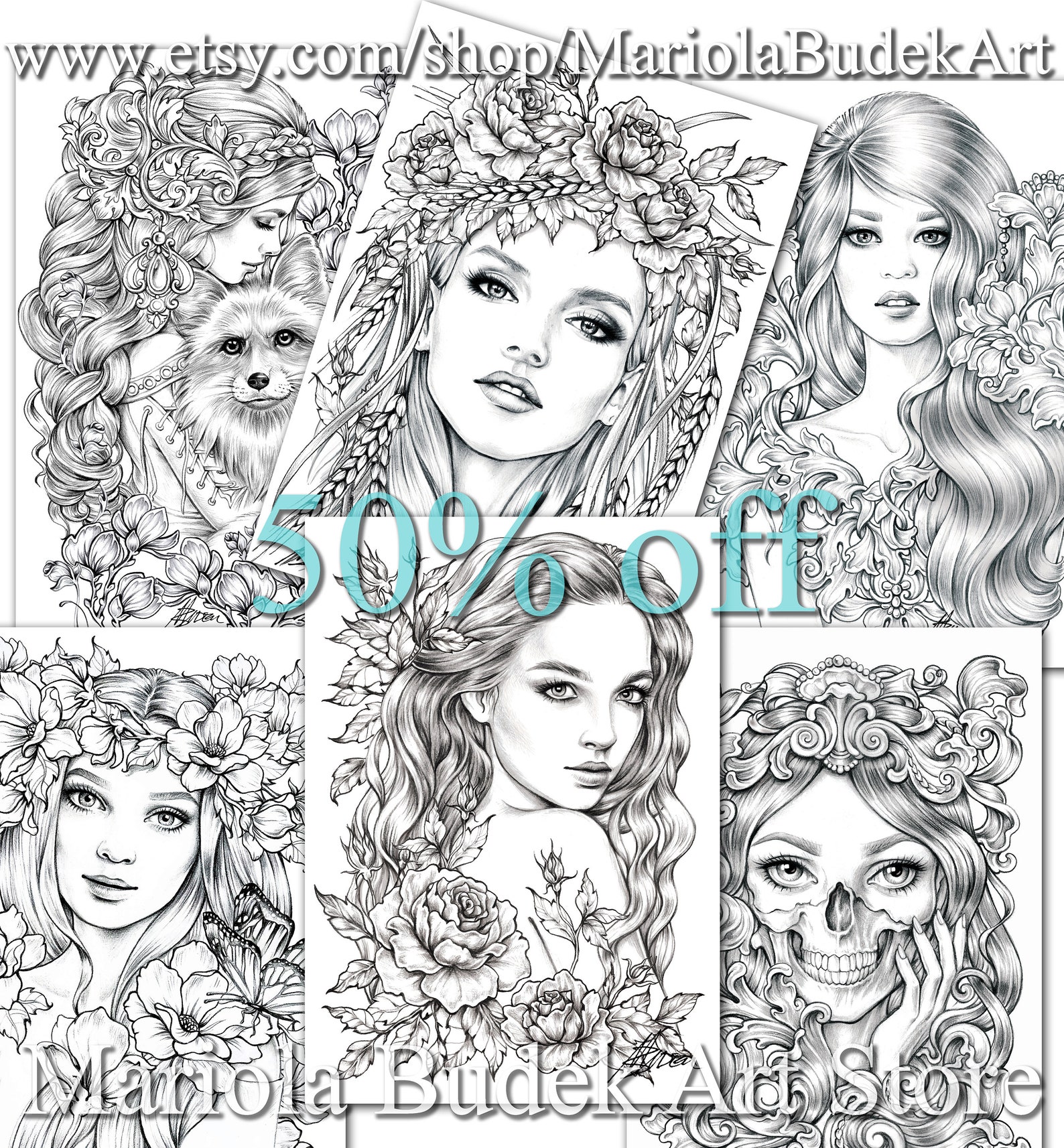 Coloring Pages Six Pack of Premium Art I 50% off Printable - Etsy