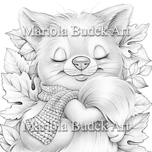 Foxy Cuddle | Mariola Budek - Coloring Page | Printable Adult Kids Cute ...