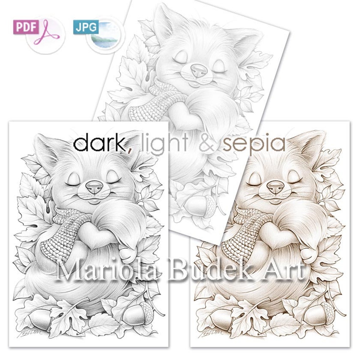Foxy Cuddle | Mariola Budek - Coloring Page | Printable Adult Kids Cute ...