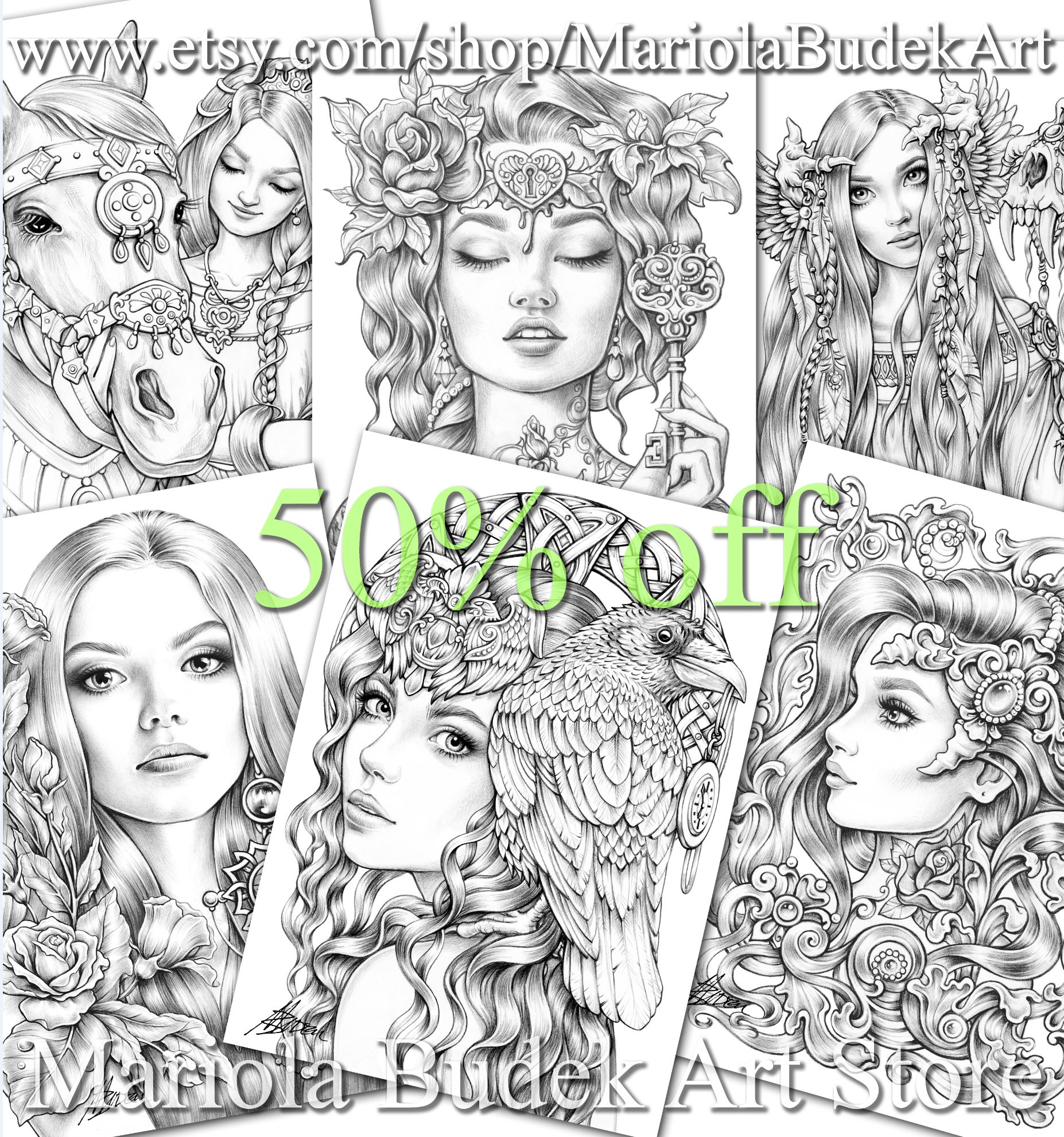 Coloring Pages Six Pack of Premium Art V 50% off Printable - Etsy