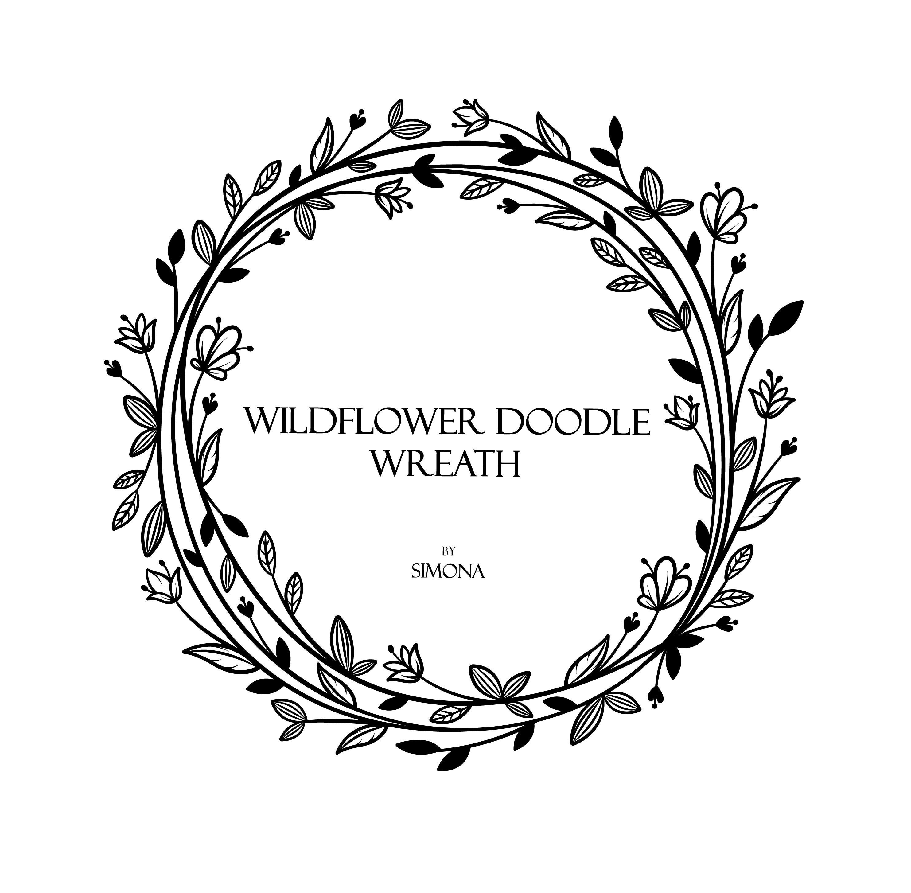 Wildflower Doodle Wreath Hand Drawn LOGO Art/clipart/stencil/vector ...
