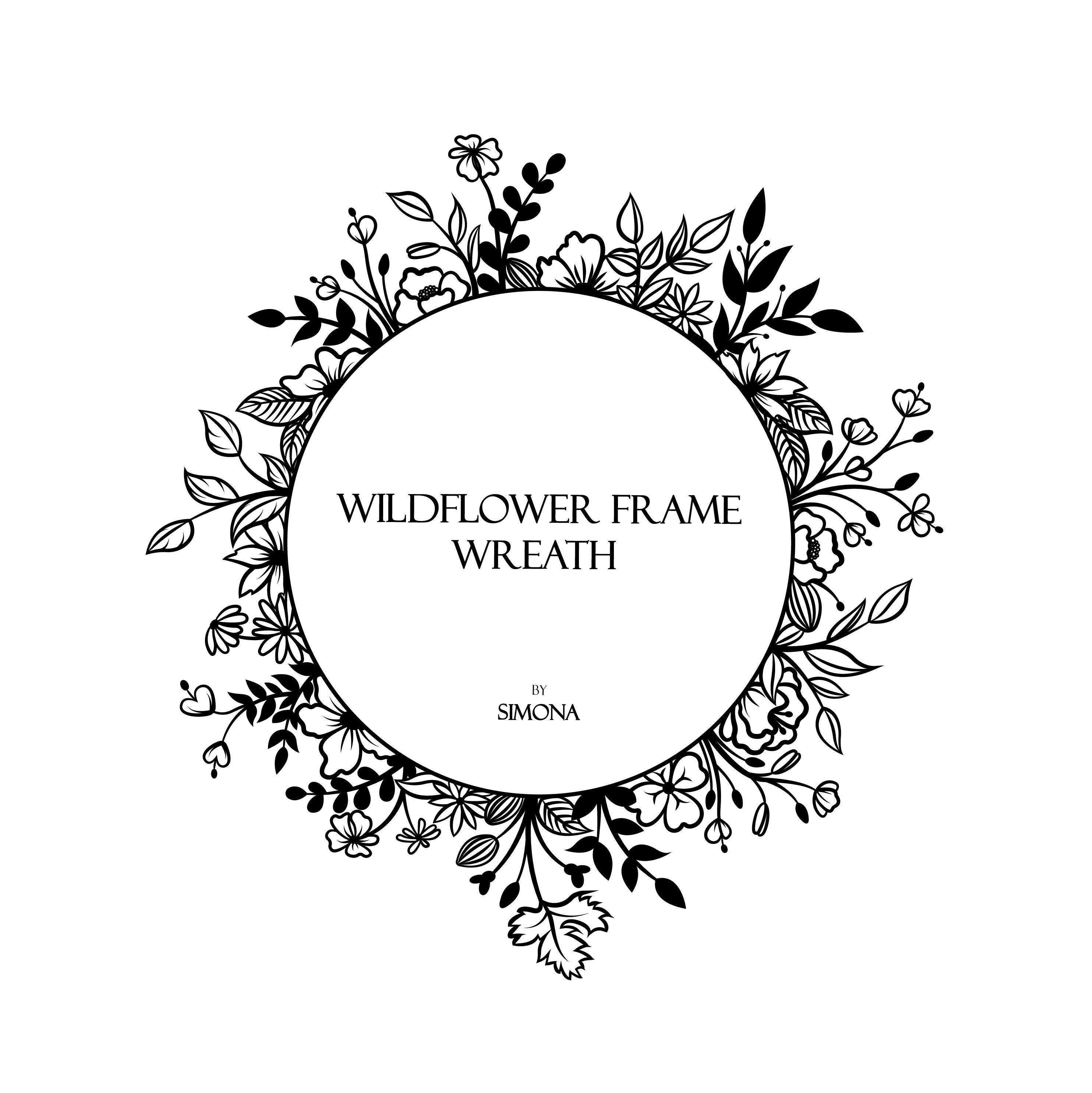 Wildflower Frame Wreath Hand Drawn LOGO Art/clipart/stencil/vector ...
