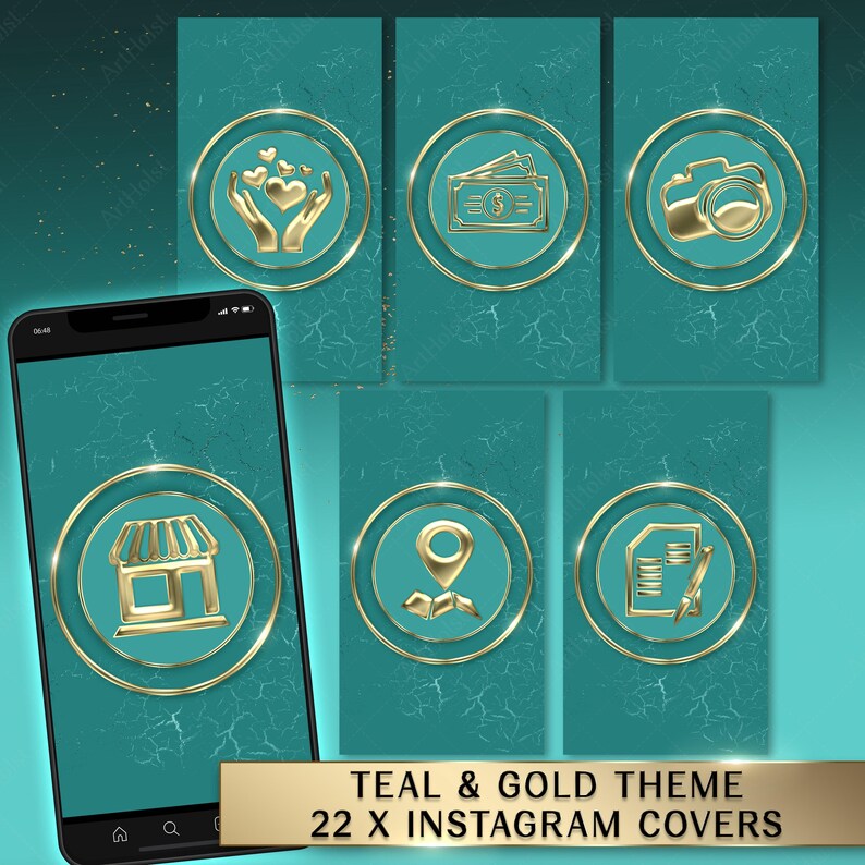Gold & Teal Instagram Highlight Covers: Luxury Business Icons (digital ...