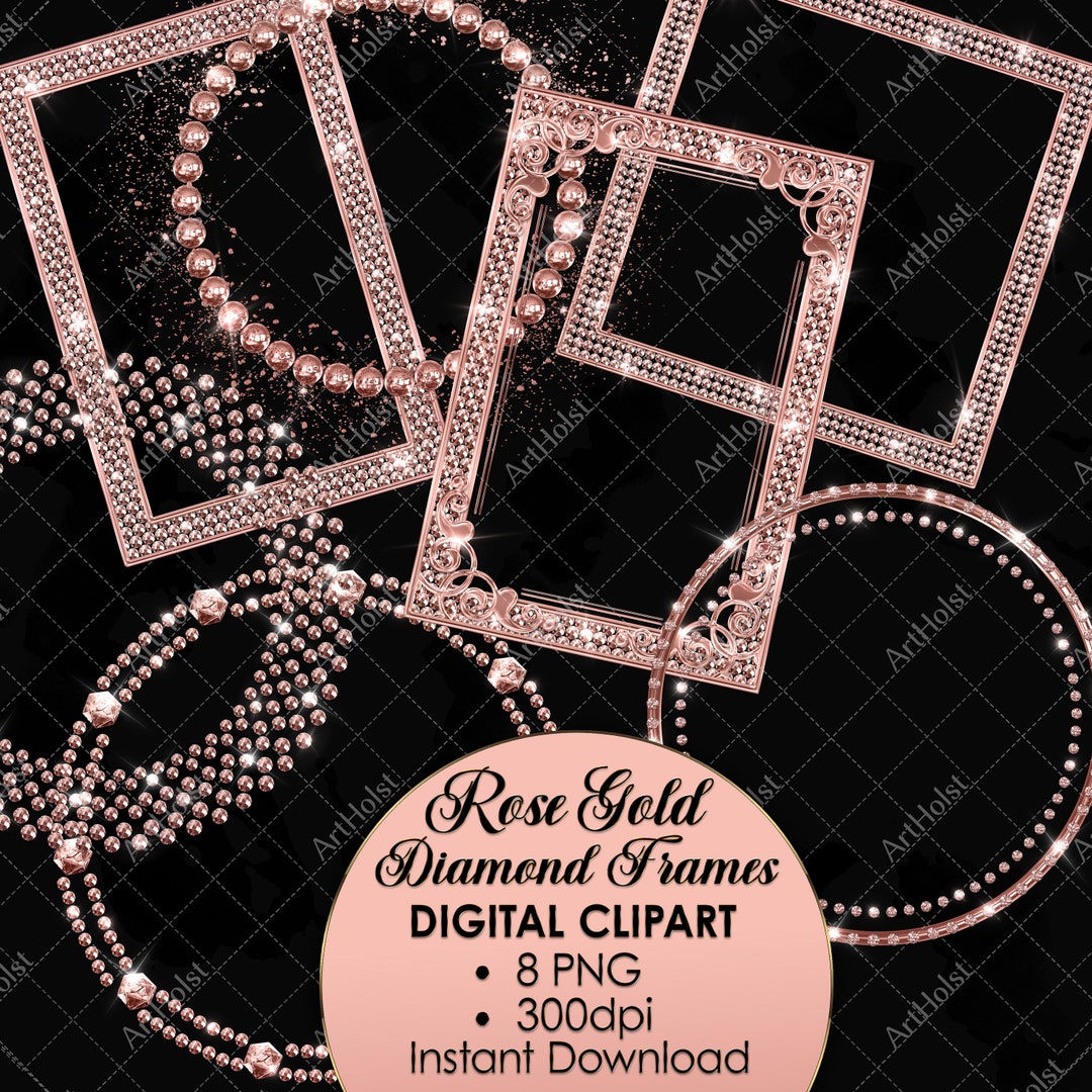 Rose Gold Diamond Frame Clipart: Wedding Christmas Graphics (PNG ...