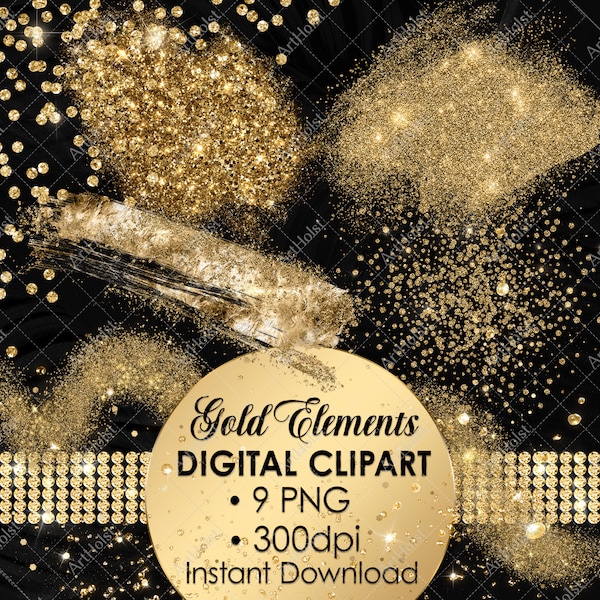 Gold Glitter Clipart - Etsy
