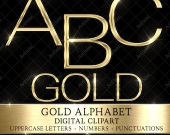 Gold Chrome Letters, A-z 26 Gold Chrome Alphabet, 10 Gold Numbers, PNG ...