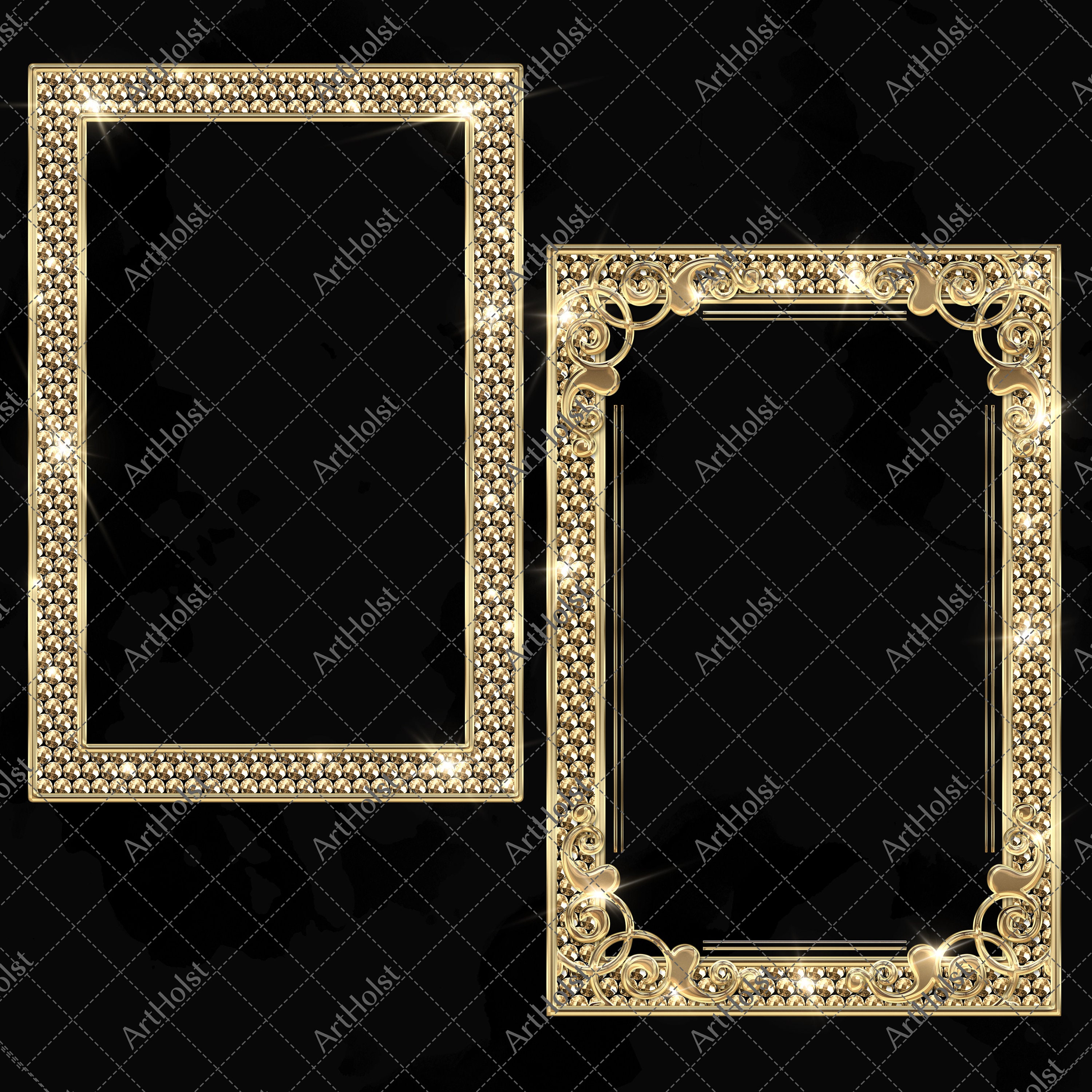 Gold Diamond Frames Clipart: Wedding & Birthday Graphics (PNG Digital ...