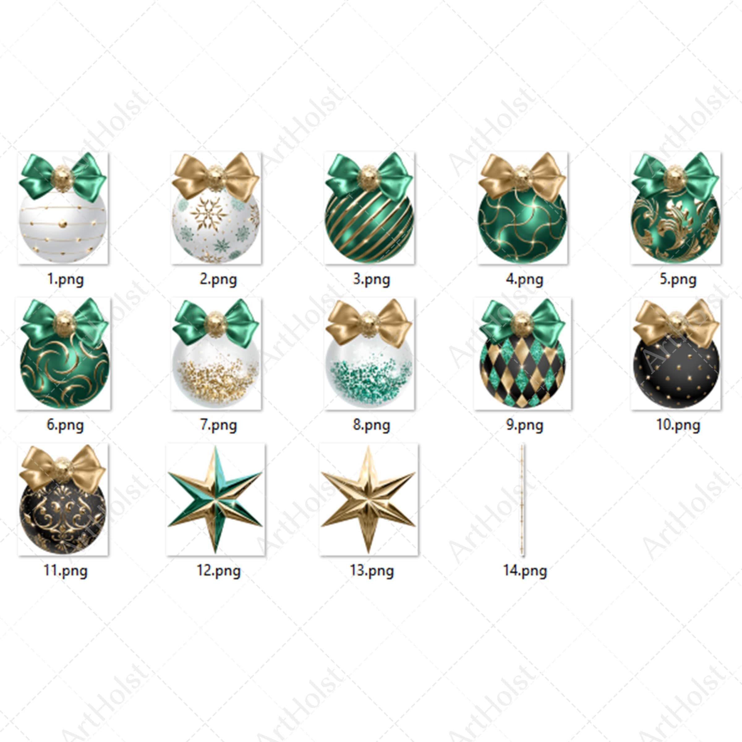 Green & Gold Christmas Baubles Clipart: PNG Ornaments (digital Download ...