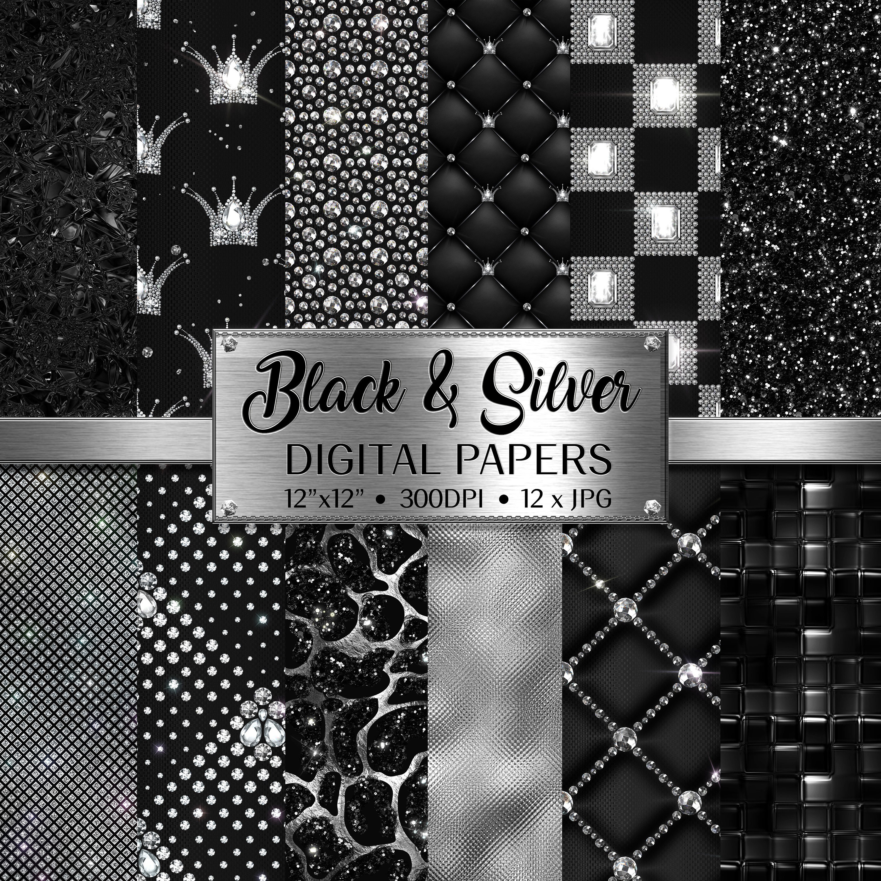 Black & Silver Diamond Digital Paper: Glam Textures (digital Download ...