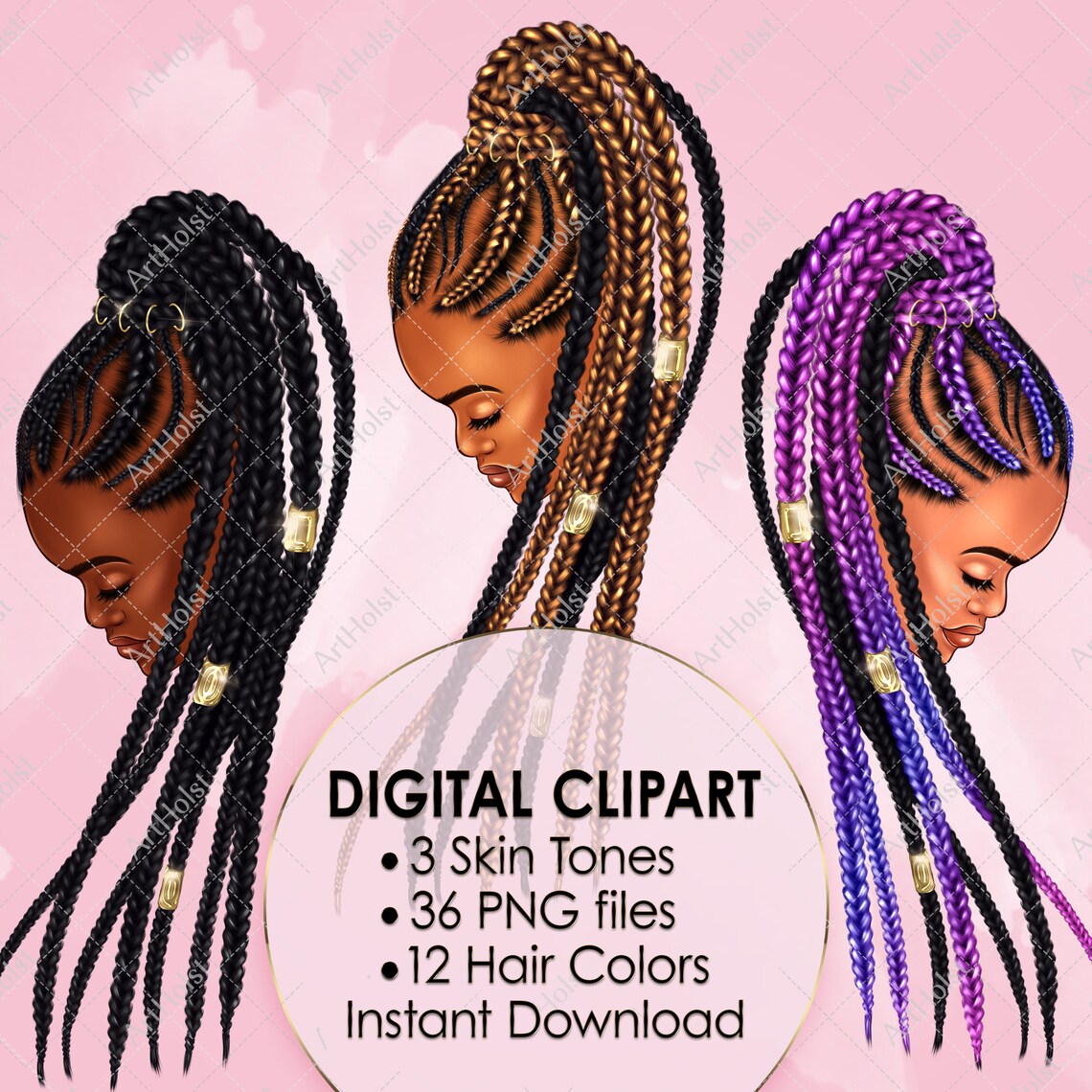 Braided Hairstyle PNG Clipart: Black Woman Afro Braids (digital Clipart ...