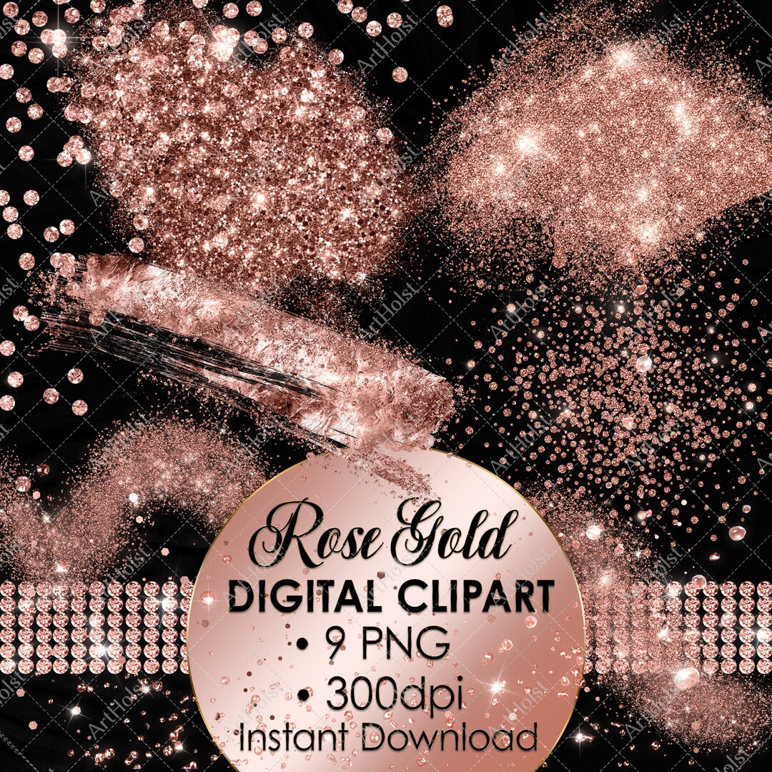 Rose Gold Glitter Overlays PNG, Birthday Elements PNG, Christmas ...