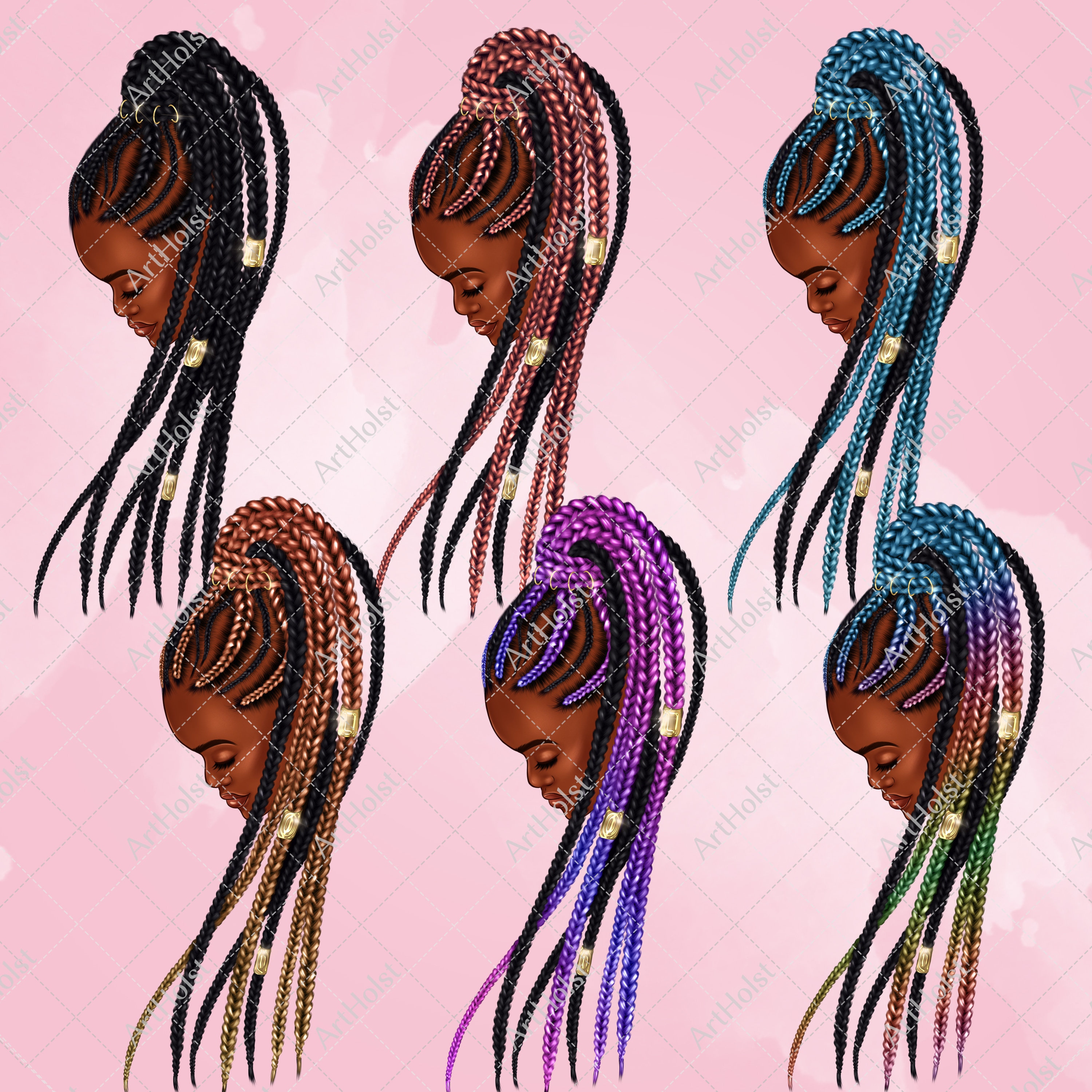 Braided Hairstyle PNG Clipart: Black Woman Afro Braids (digital Clipart ...