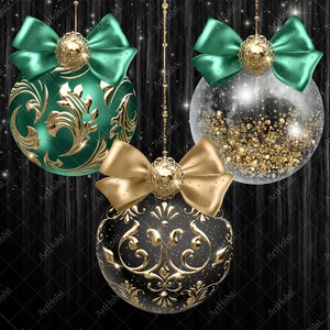 Green & Gold Christmas Baubles Clipart: PNG Ornaments (digital Download ...