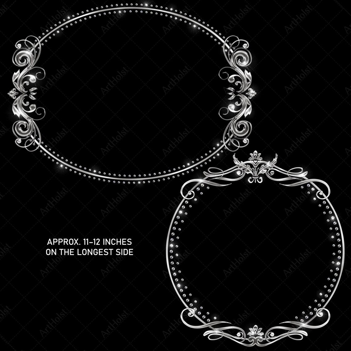 Silver Crystal Frames Clipart, Rhinestone Borders Overlay PNG, Digital ...