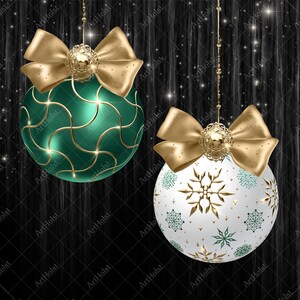 Green & Gold Christmas Baubles Clipart: PNG Ornaments (digital Download ...