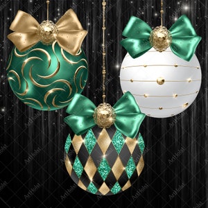 Green & Gold Christmas Baubles Clipart: PNG Ornaments (digital Download ...