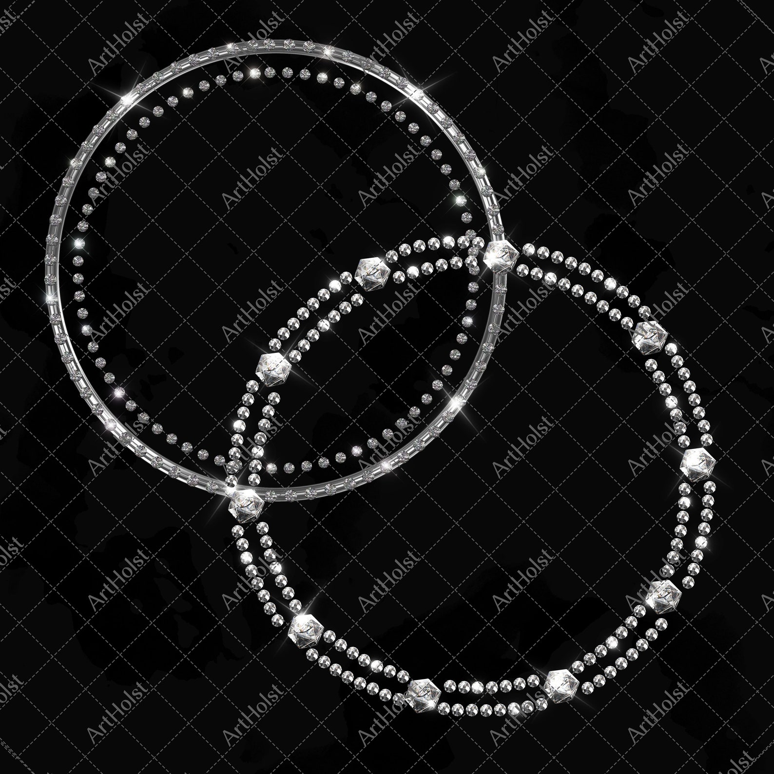 Rhinestone Silver Frames Clipart: Diamond Borders Overlay (PNG Digital ...