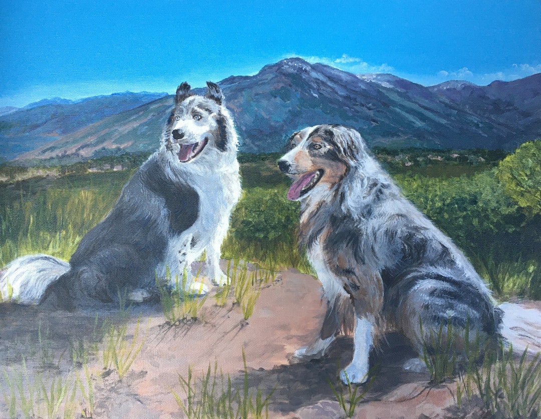 2 Pet Portraits in Landscape | 2 Dogs Hand-painted From Photo | Custom ...